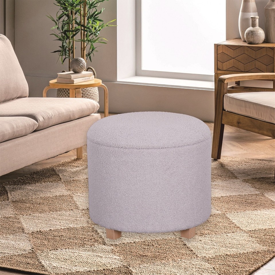 Large Boucle Teddy Ottoman Storage Box Upholstered Pouffe Storage Bench ...