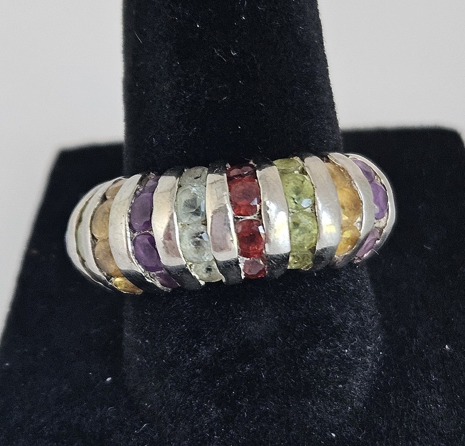 Vintage 925 Silver Ring w/Citrine, Peridot, Amethyst, Garnet ...