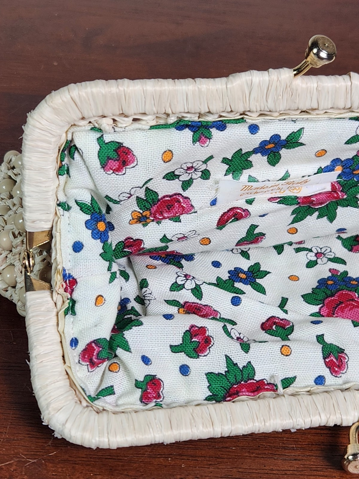 VINTAGE WALBORG BEADED MACRAME CLUTCH COIN PURSE CLASP CREAM MADE IN ...