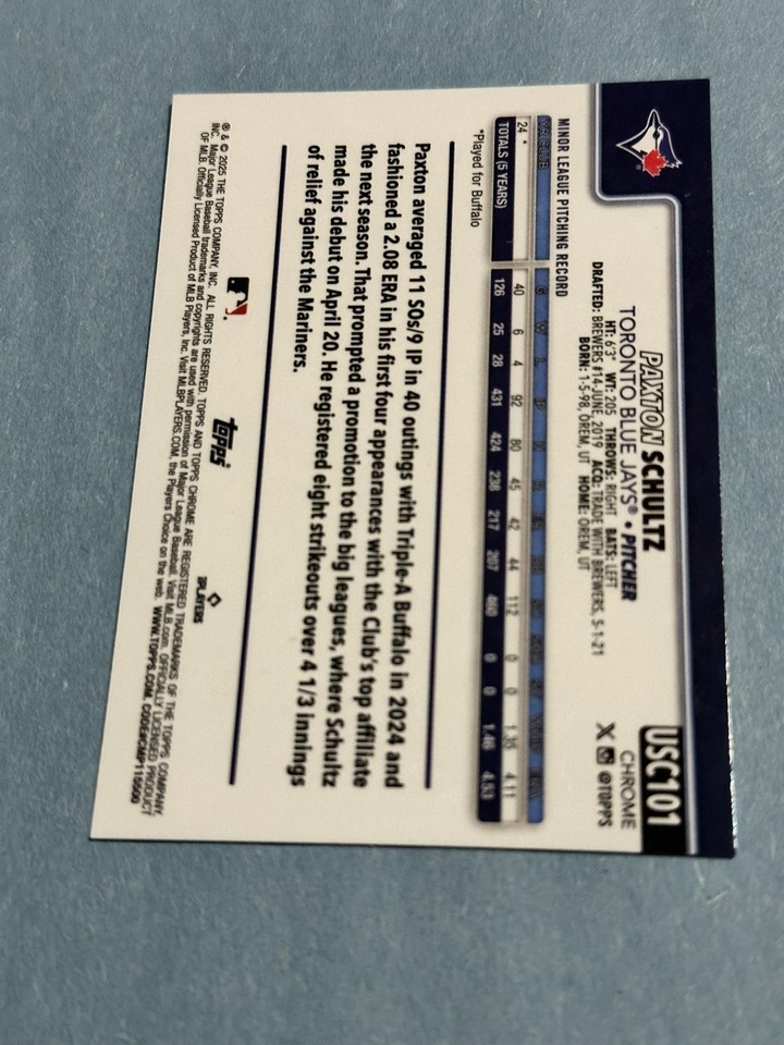 2025 Topps Chrome Update -Paxton Schultz USC101 Purple Refractor 250 | eBay