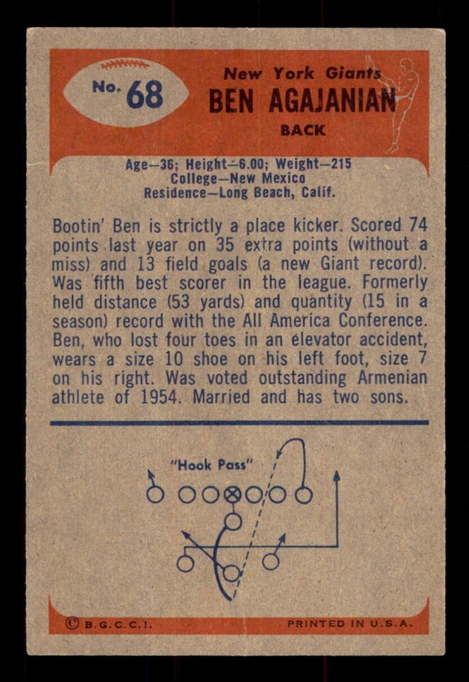 1955 Bowman Football #68 Ben Agajanian VG *e1 | eBay