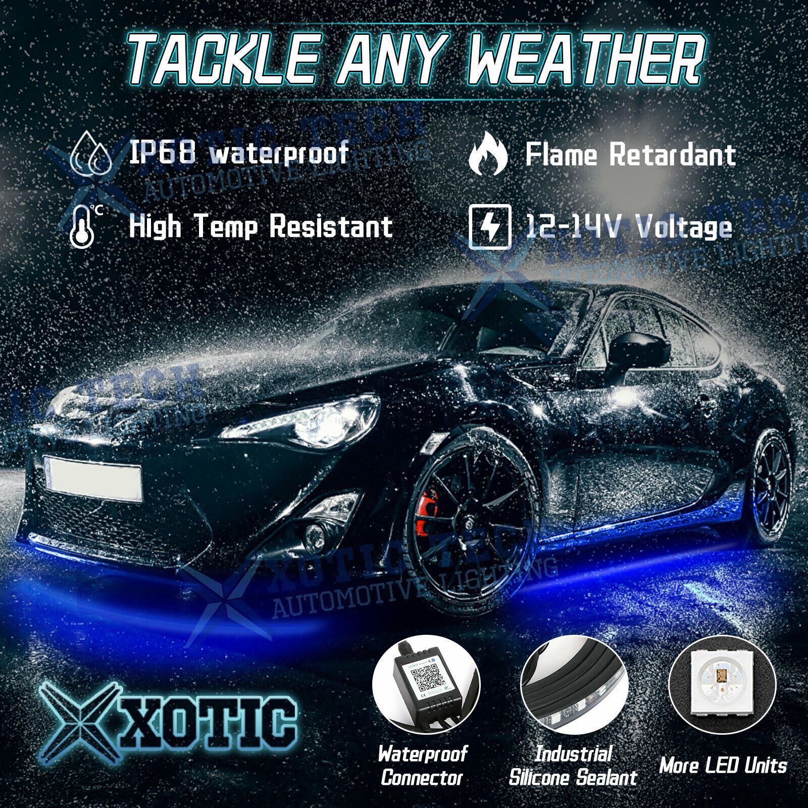 RGB Multi Color LED Car Underbody Underglow Neon Light APP Control 4x ...