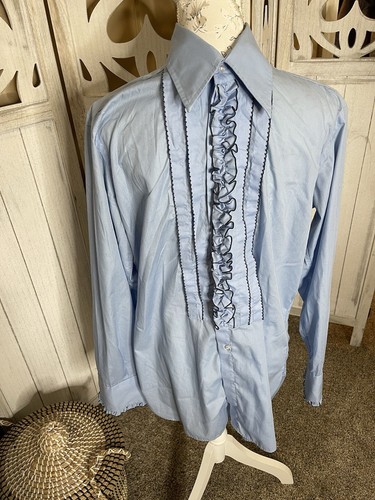VINTAGE 70's After Six Light Blue Ruffle Tuxedo Shirt Dumb Dumber 15.5 ...
