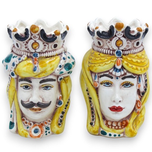 Sicilian Norman Moor Heads (Pair) H 13 / 14 Cm Approx. Caltagirone ...