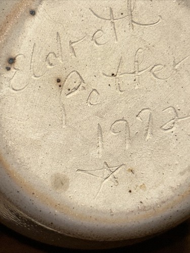 1992 ELDRETH POTTERY Salt Glazed Crock Bowl Planter 4”H Pig Designed ...