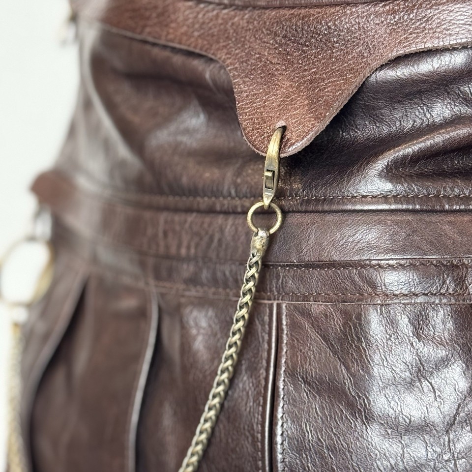 Jas M.B. London Brown Leather Pleated Chain Shoulder Hobo Bag Handmade ...