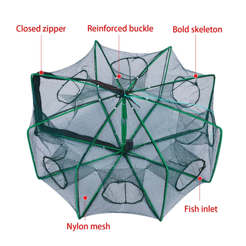 6 Holes Foldable Fishing Net Shrimp Cage Crab Crayfish Prawn Trap Cast ...