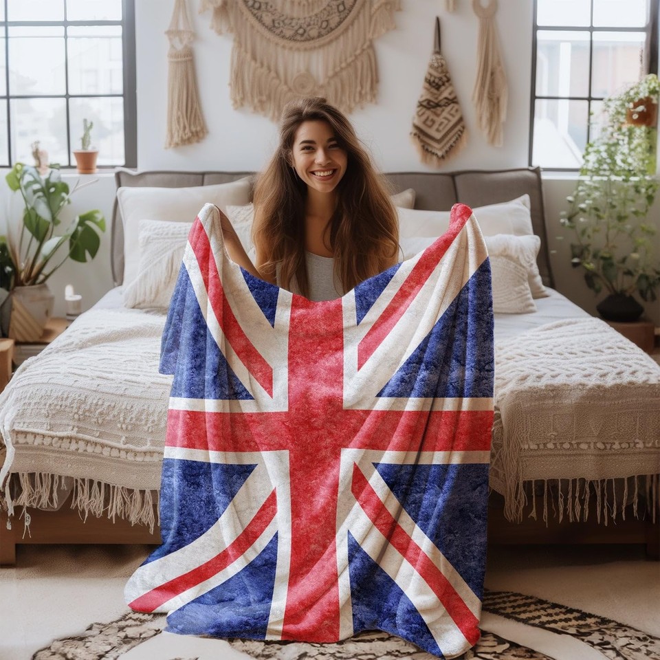 Vintage Union Jack Blanket UK Flag Design Throw - Cozy Travel Home ...