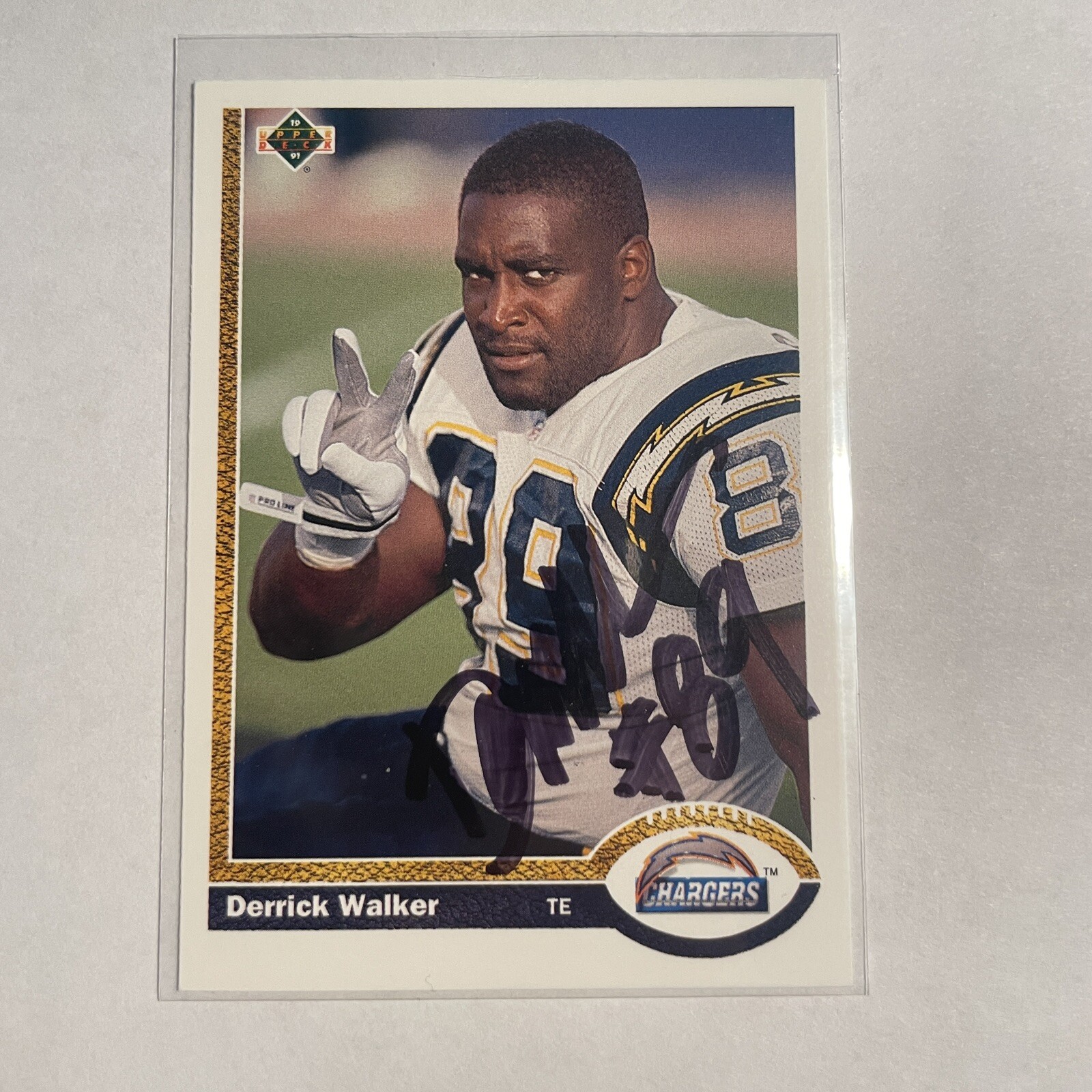 1991 Upper Deck #597 Derrick Walker San Diego Chargers RC Signed On ...