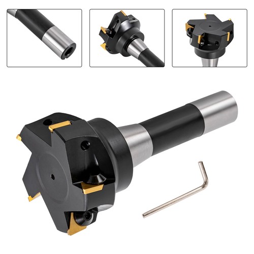 90° Indexable End Mill 3" Cutting Depth R8 Shank Milling Cutter Blade ...