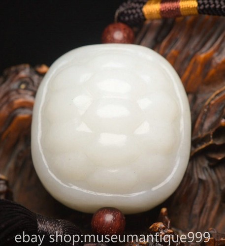 1.6" Chinese Natural Hetian White Jade Carving Turtle shell Amulet ...