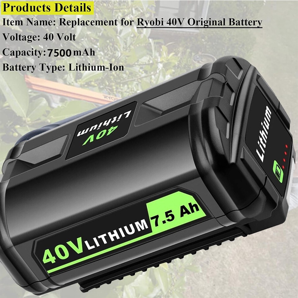 40V 7.5Ah Lithium Battery For Ryobi OP4050 OP4030 OP4026 OP4040 RY40430 ...