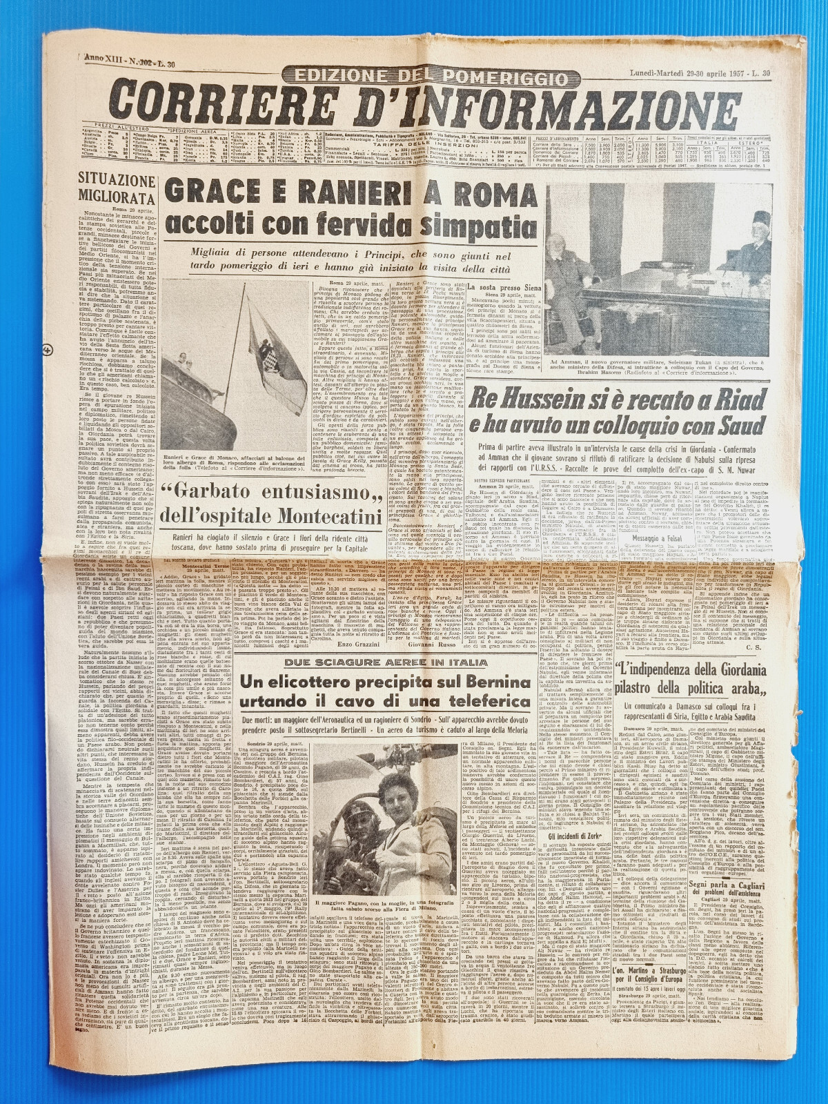 Courier D'Information 29-30 Avril 1957 Re Hussein-Riad-Grace Rainier ...