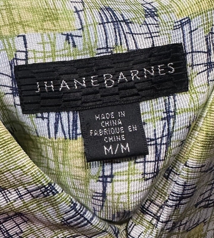 Jhane Barnes Shirt Mens Medium Green/Black Geometric 100% Silk Soft | eBay