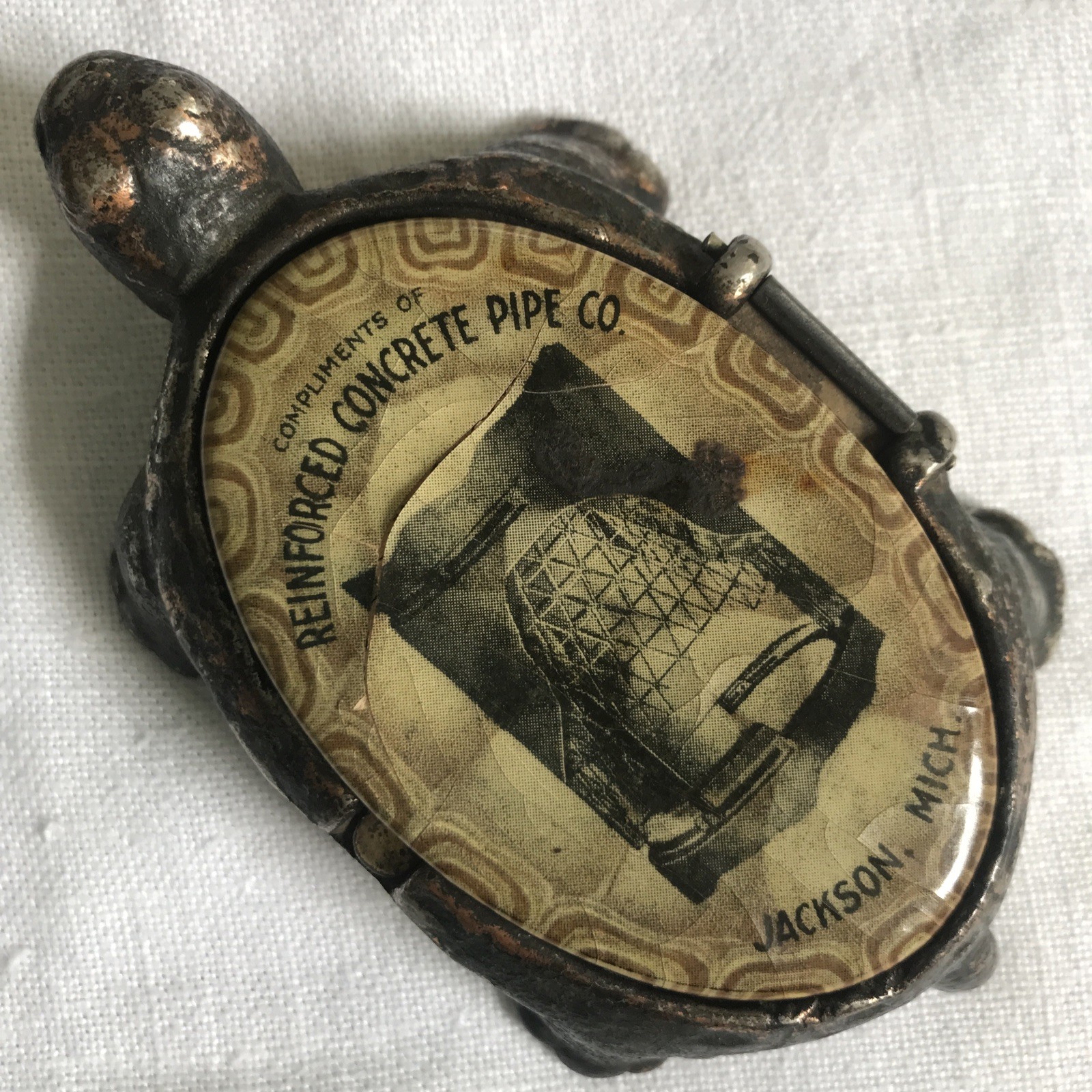 Vintage Advertising Cast Iron & Celluloid Turtle Match Safe Trinket Box ...