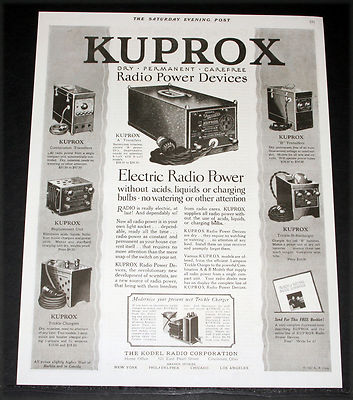 1927 OLD MAGAZINE PRINT AD, KODEL, KUPROX RADIO POWER DEVICES, BATTERY ...