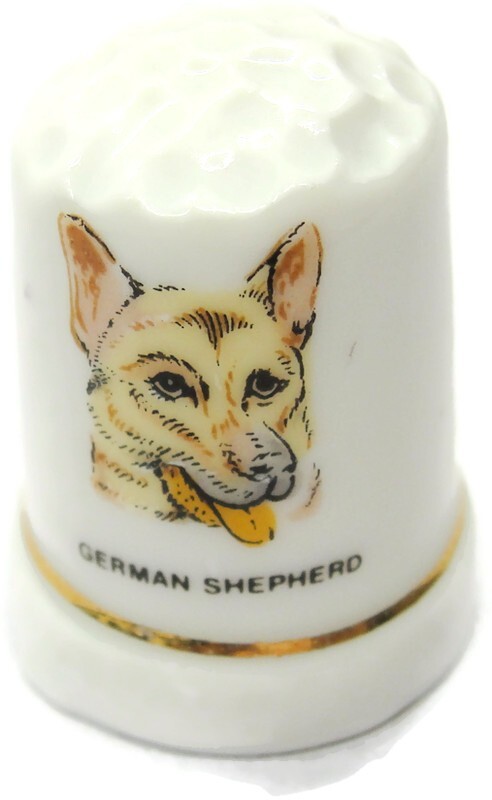 German Shepard Vintage Porcelain Thimble Gold Trimmed Band | eBay