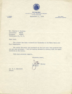 JOHN J. "JOE" HICKEY - TYPED LETTER SIGNED 09/11/1959 | eBay