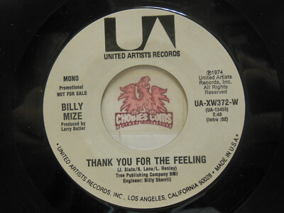 Promo! Billy Mize – Thank You For The Feeling / Mono, 45 RPM VG+ (10L ...