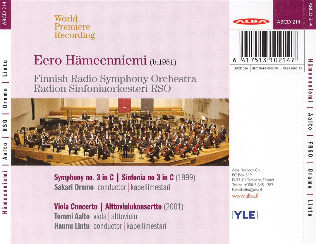 FINNISH RADIO SYMPHONY ORCHESTRA EERO HÄMEENNIEMI: SYMPHONY NO. 3 ...