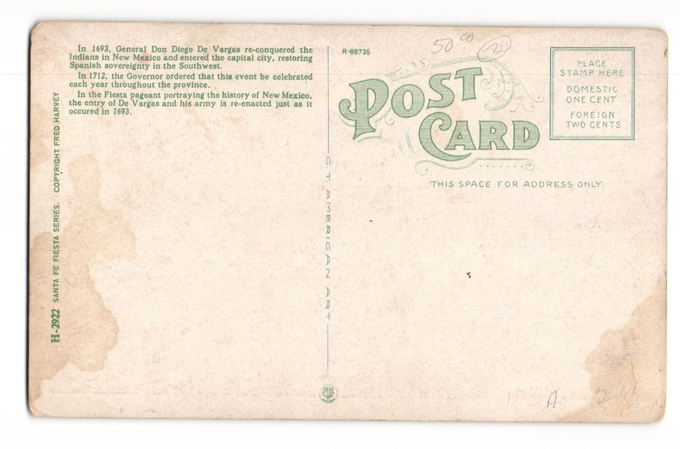 Fred Harvey Santa Fe Fiesta H-2922 Entry De Vargas New Mexico Art ...