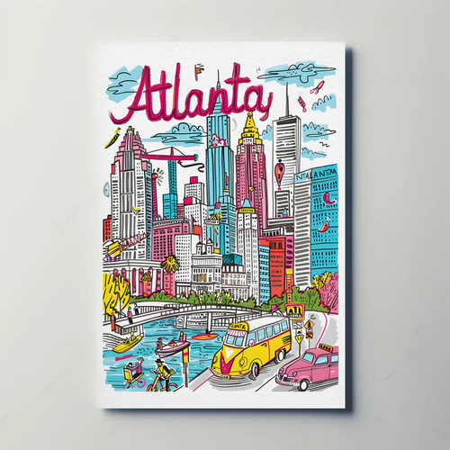 Atlanta Georgia Colorful Downtown Cityscape Travel Poster | eBay