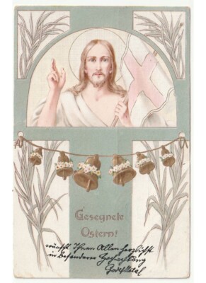 Jesus Easter Bells In Relief Antique Religious Postcard Easter Ostern ...