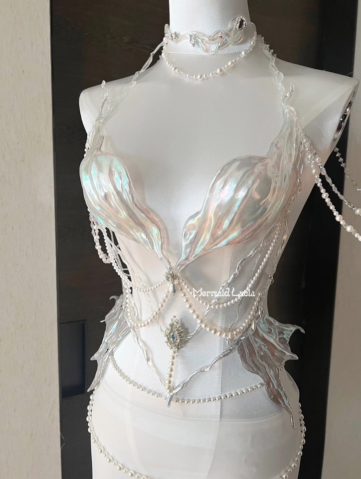Luminous Seashell Siren Angel Resin Mermaid Corset Bra Top Cosplay ...