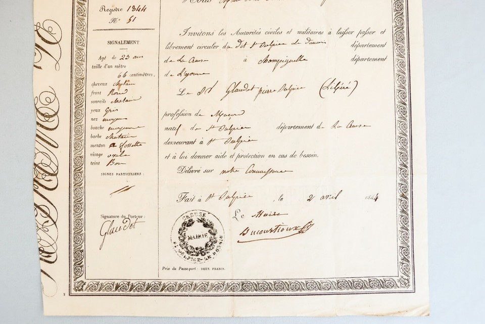 1844 France Military Travel Permit King Louis Philippe Napoleon III | eBay