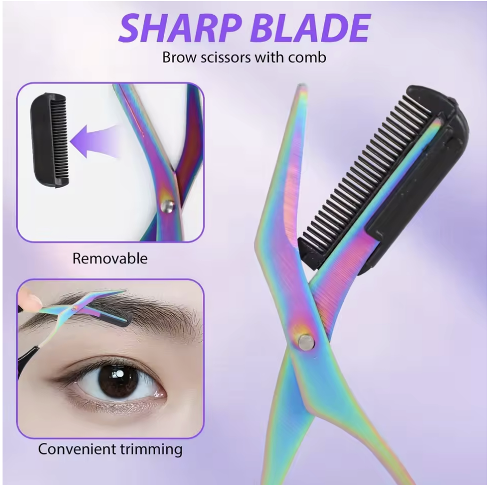 Eyebrow Eyelash Hair Scissors with Comb Stainless Steel Titanium ...