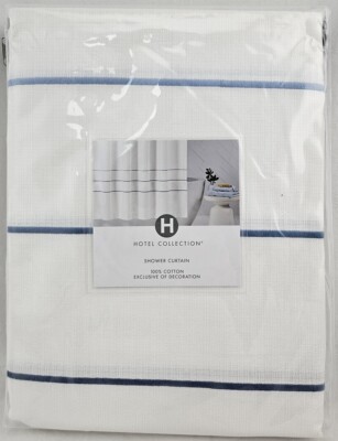 Hotel Collection Borderline Cotton Shower Curtain 72" x 72" White ...