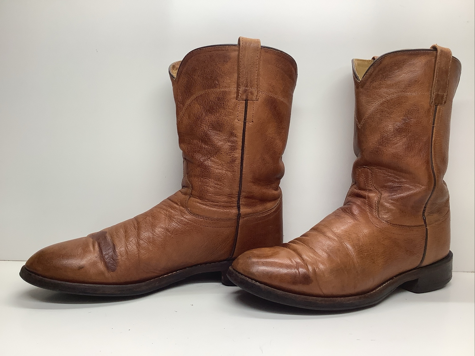 MENS OLD WEST WESTERN ROPER BROWN BOOTS SIZE 8 D - Gem