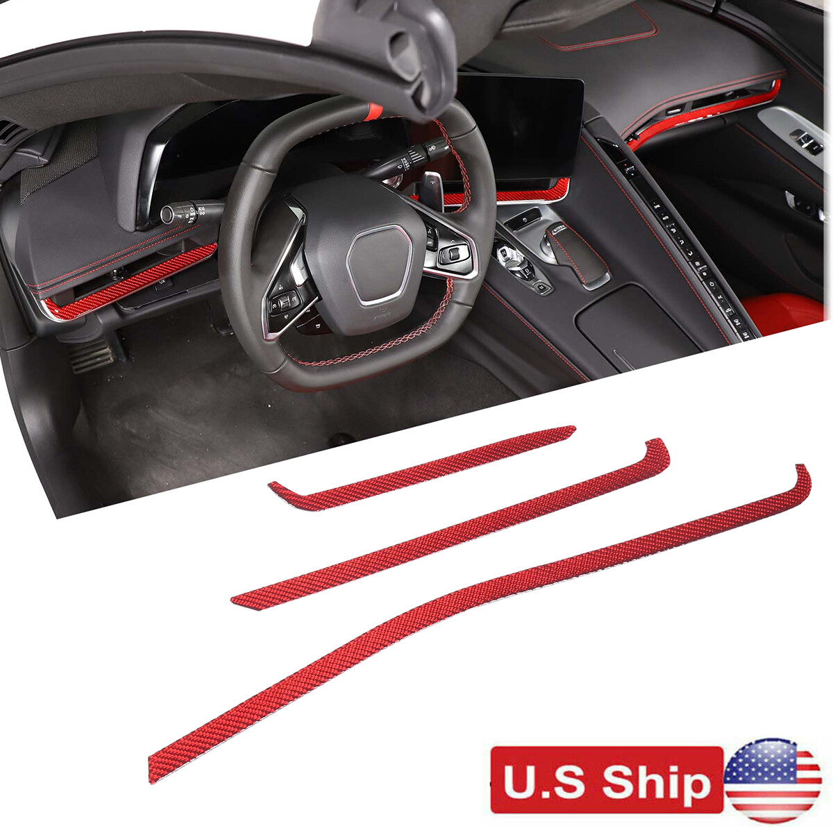 Car Dashboard Trim Decorative Red Carbon Kit Strip For Corvette C8 Z51 ...