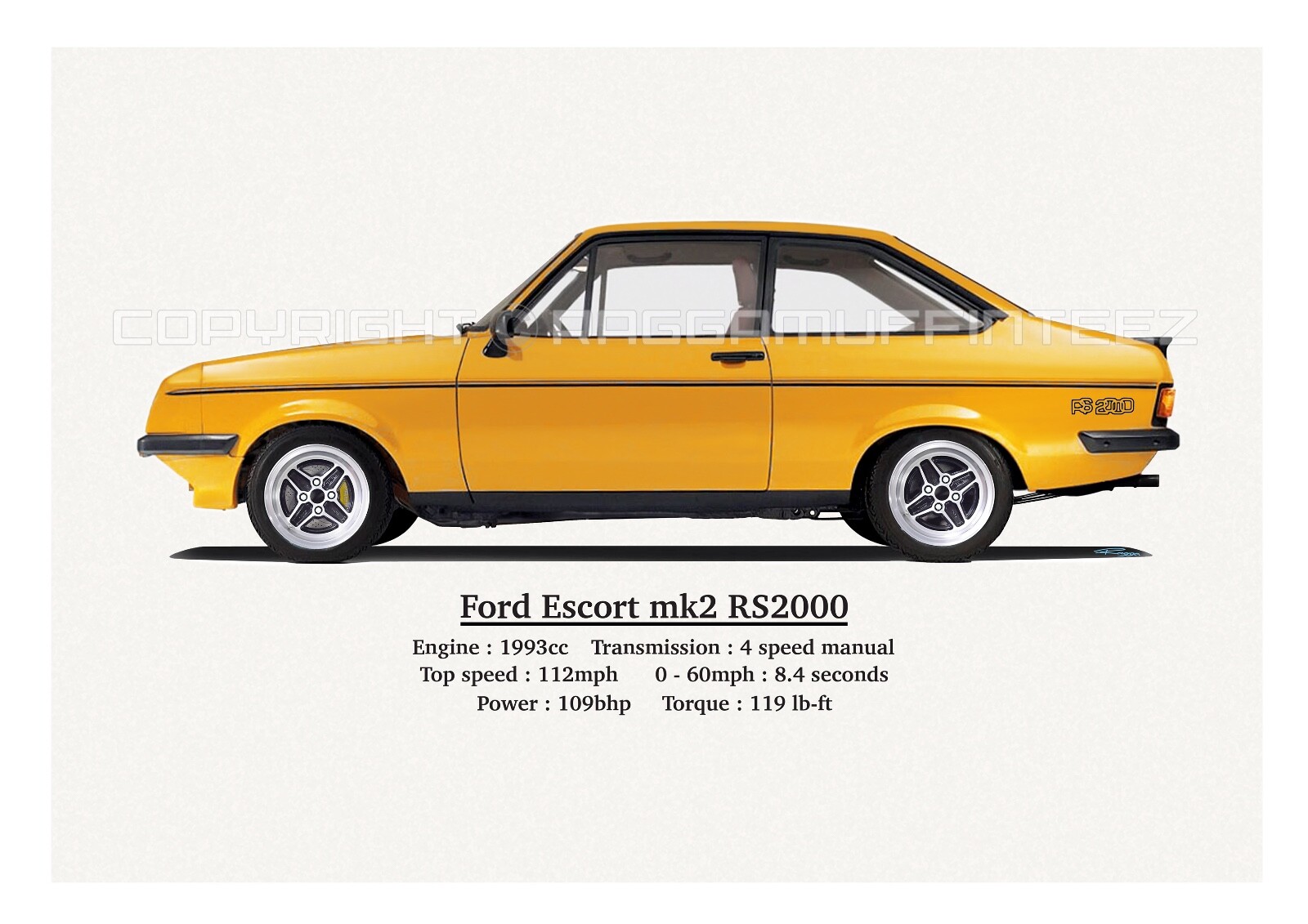 FORD ESCORT RS2000 MK2 PRINT. CLASSIC. RETRO. LIMITED EDITION (40 ...