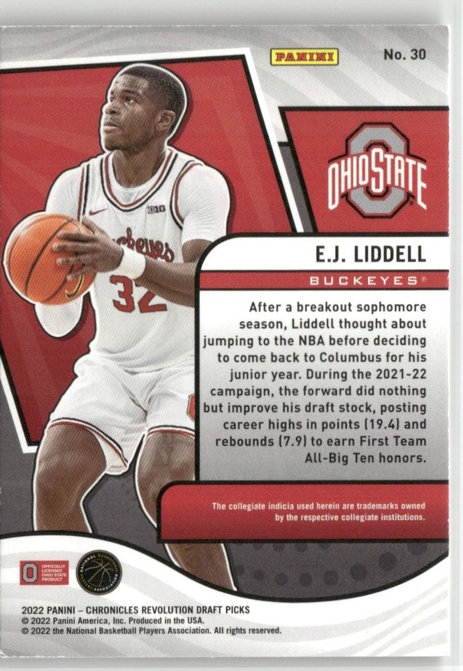 2022-23 Panini Chronicles Draft Picks Revolution RC E.J. Liddell Rookie ...