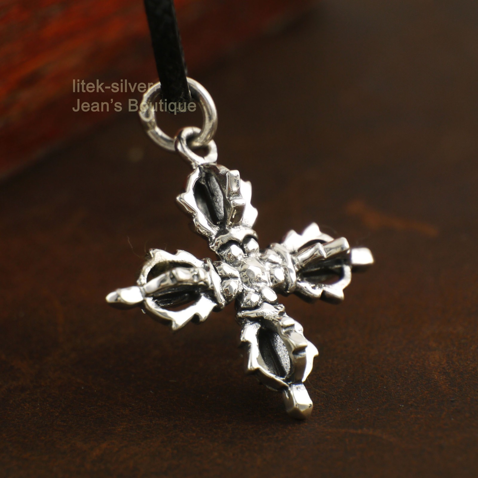925 Sterling Silver Men Buddhism Vajra Dorje Cross Charm Pendant A2389 ...