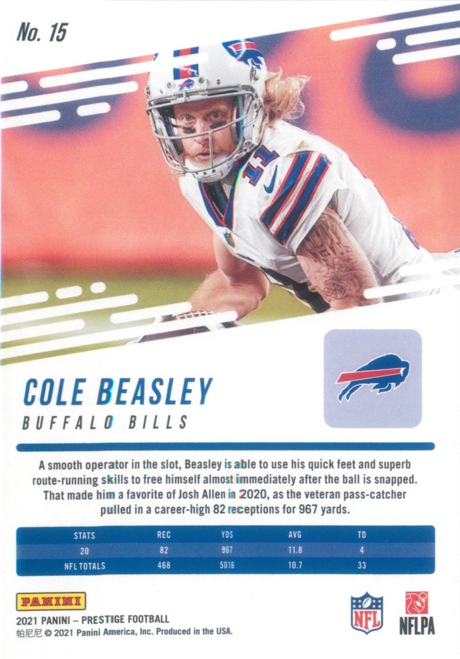 Cole Beasley 2021 Panini Prestige Football Base Card #15 Buffalo Bills ...