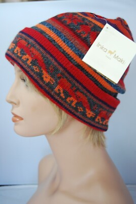 Inka Maki Alpaca Peruvian Beanie Hat Patterned Reversible Multicolor ...