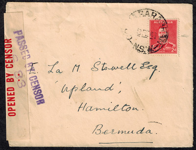 WWII Australia 1941 Censor Cover w/OPENED BY CENSOR L2-3a Kicking Leg R ...