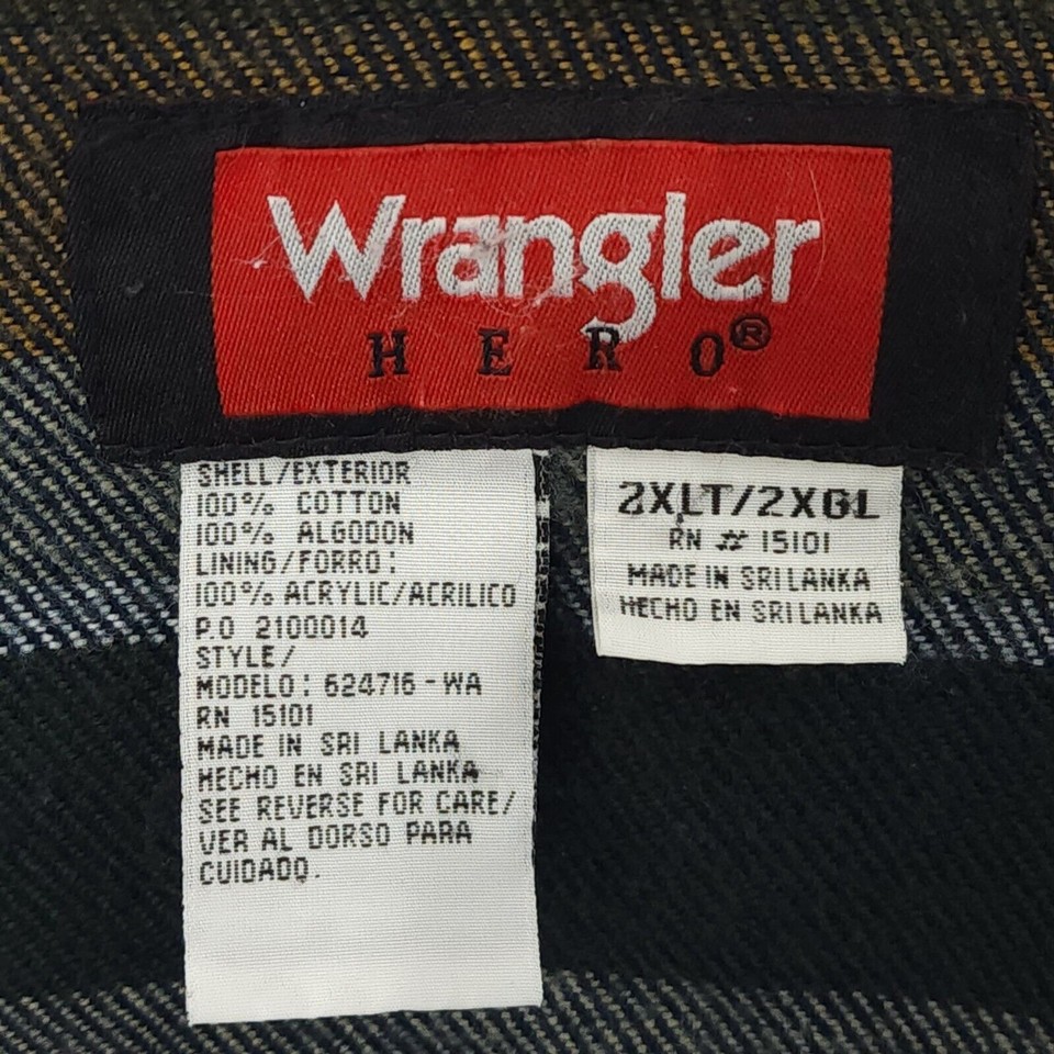 VTG Wrangler Hero Flannel Blanket Lined Mens 2XLT Denim Jean Jacket ...