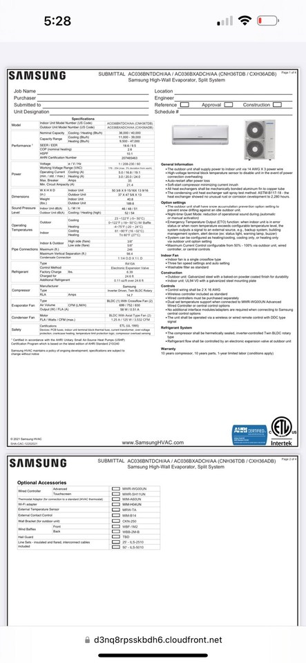 Samsung 36K Outdoor Split System/ Heat Pump 208-230V AC036BXADCH | eBay