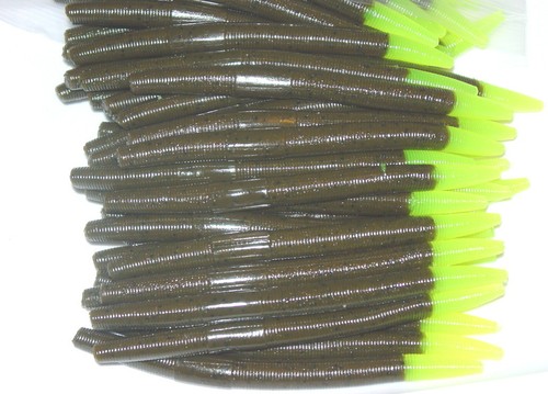 5" Stick Senko Style Green Pumpkin Chartreuse Tail 50 count bag bulk ...