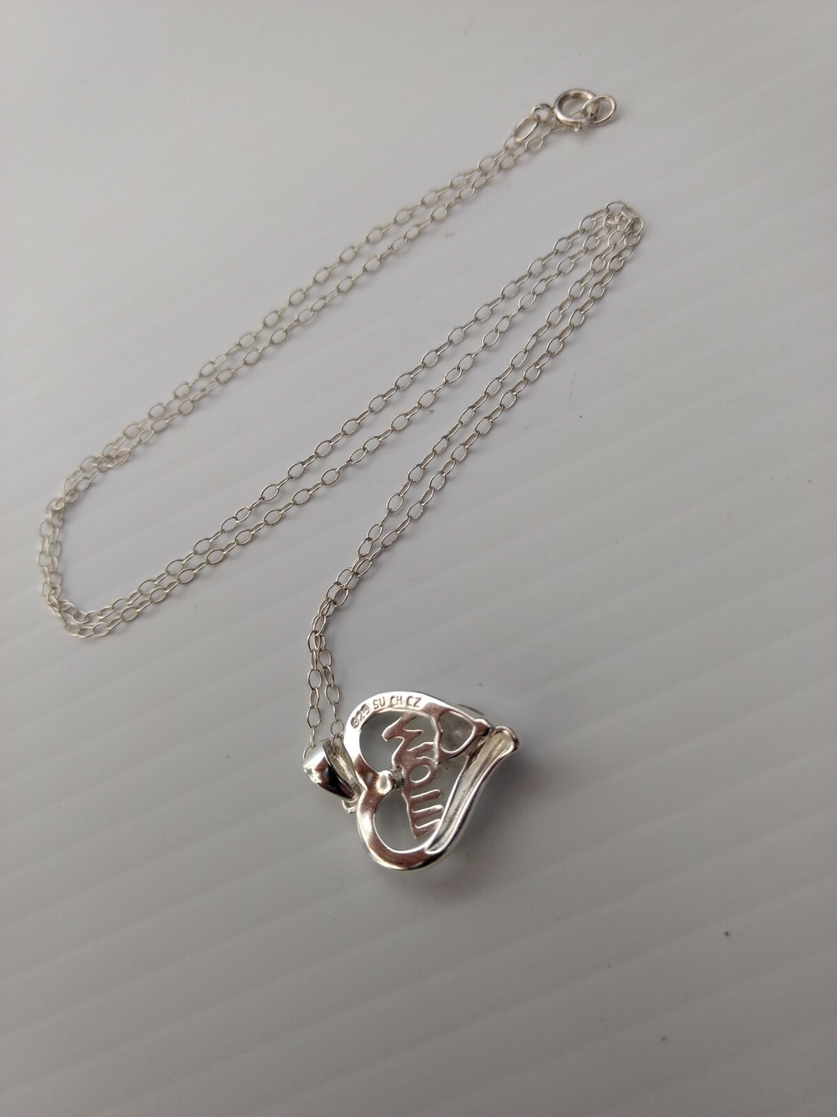 Sterling Silver Heart Mom Pendant Cubic Zirconia Necklace 18" - 925 SU ...