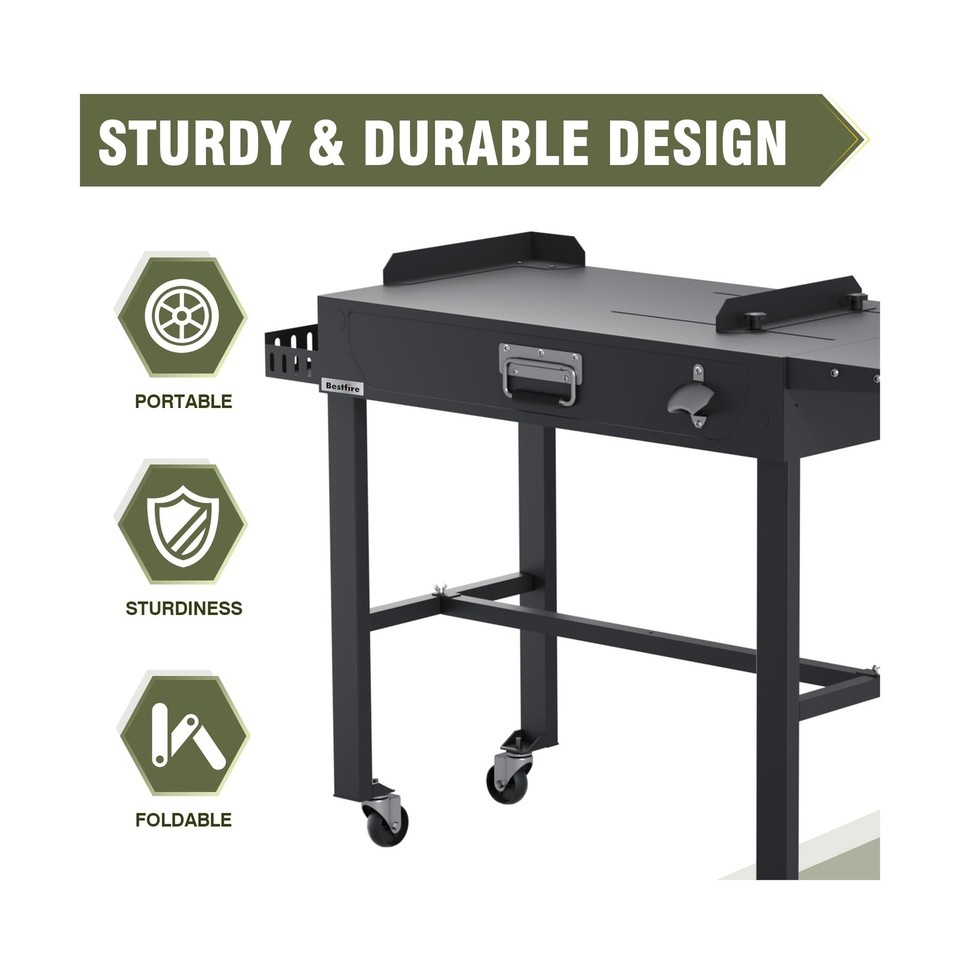 Bestfire Sturdy Outdoor Grill Table with Wheels - Movable Camping ...