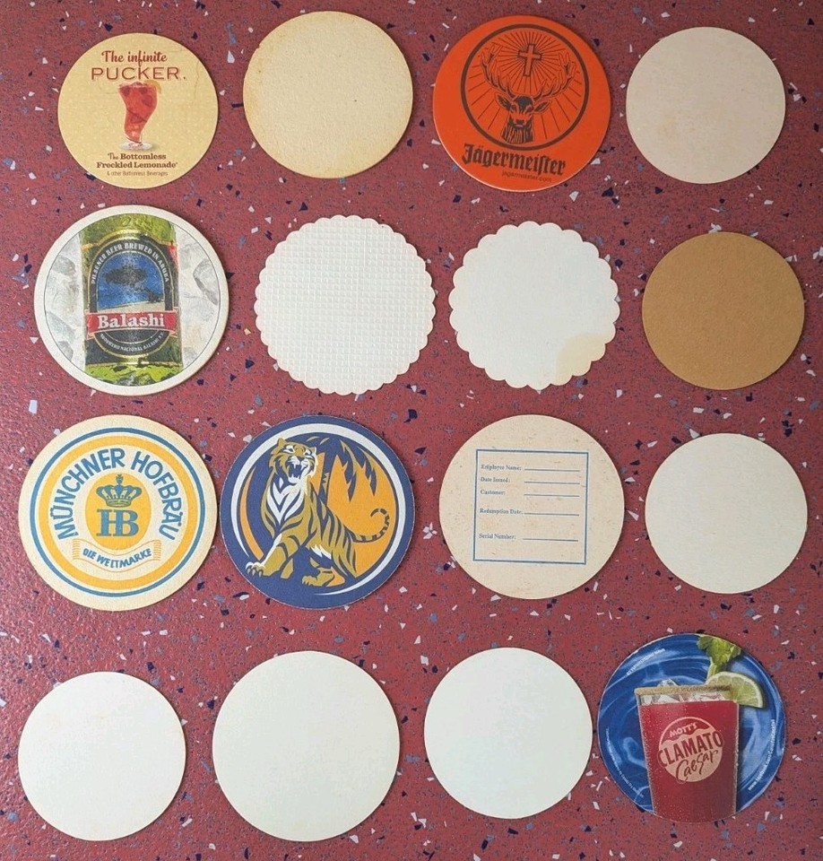 Lot 16 Vtg Beer Coasters Perrier Tack Room Knickerbocker Tiger Cadian ...