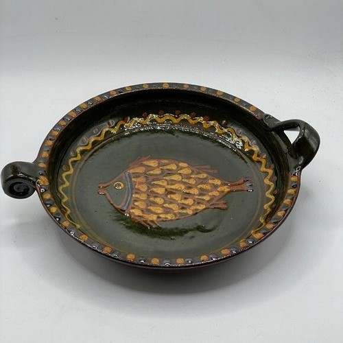 Studio Art Pottery Signed Redware Hand Painted Fish Motif Serving ...