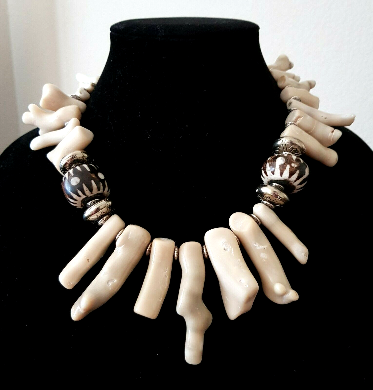 Tribal Bohemian XL Creamy Bamboo Coral Necklace African Trade Batik ...