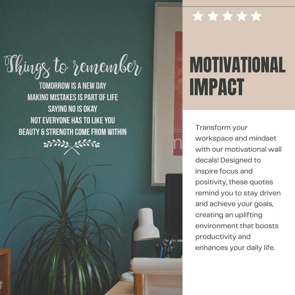 Inspirational Wall Decal - Things to Remember Quote - Motivational Home Decor | eBay