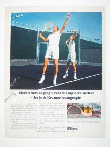 Vintage 1960s Wilson Jack Kramer Autograph Tennis Racket Print Ad | eBay