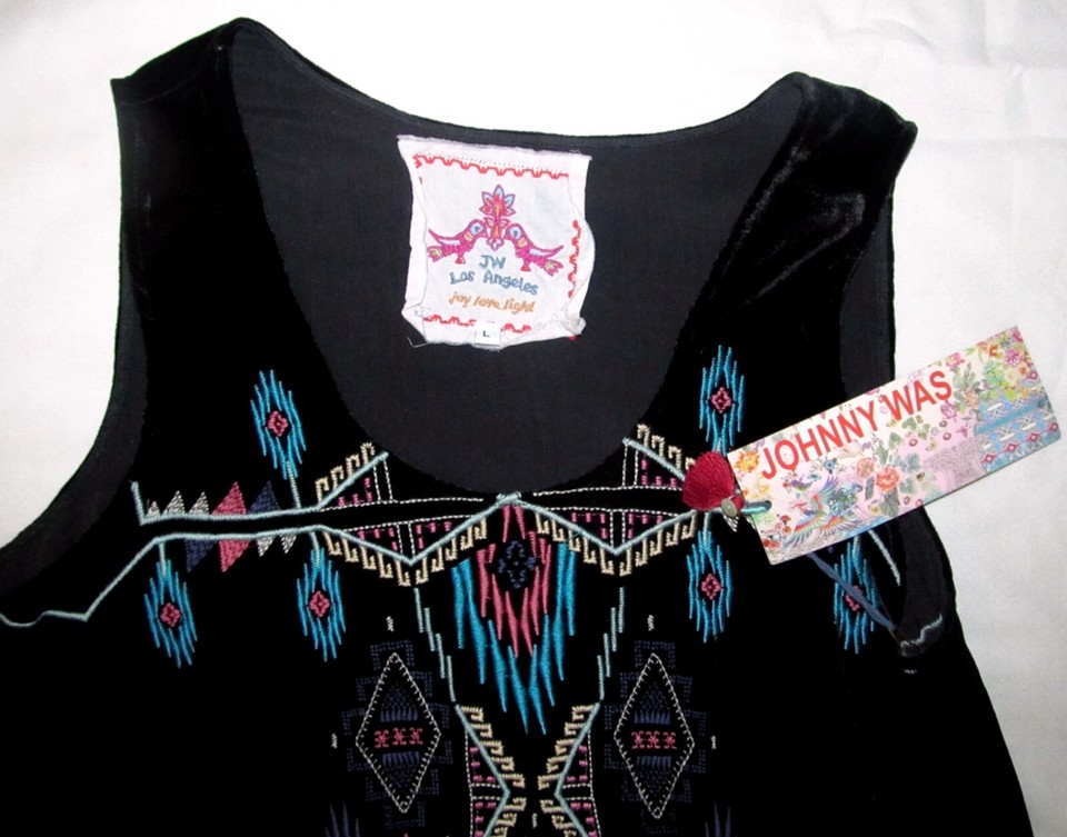 New Johnny Was Black Velvet Aztec Long Tunic Tank Dress Womens Size ...